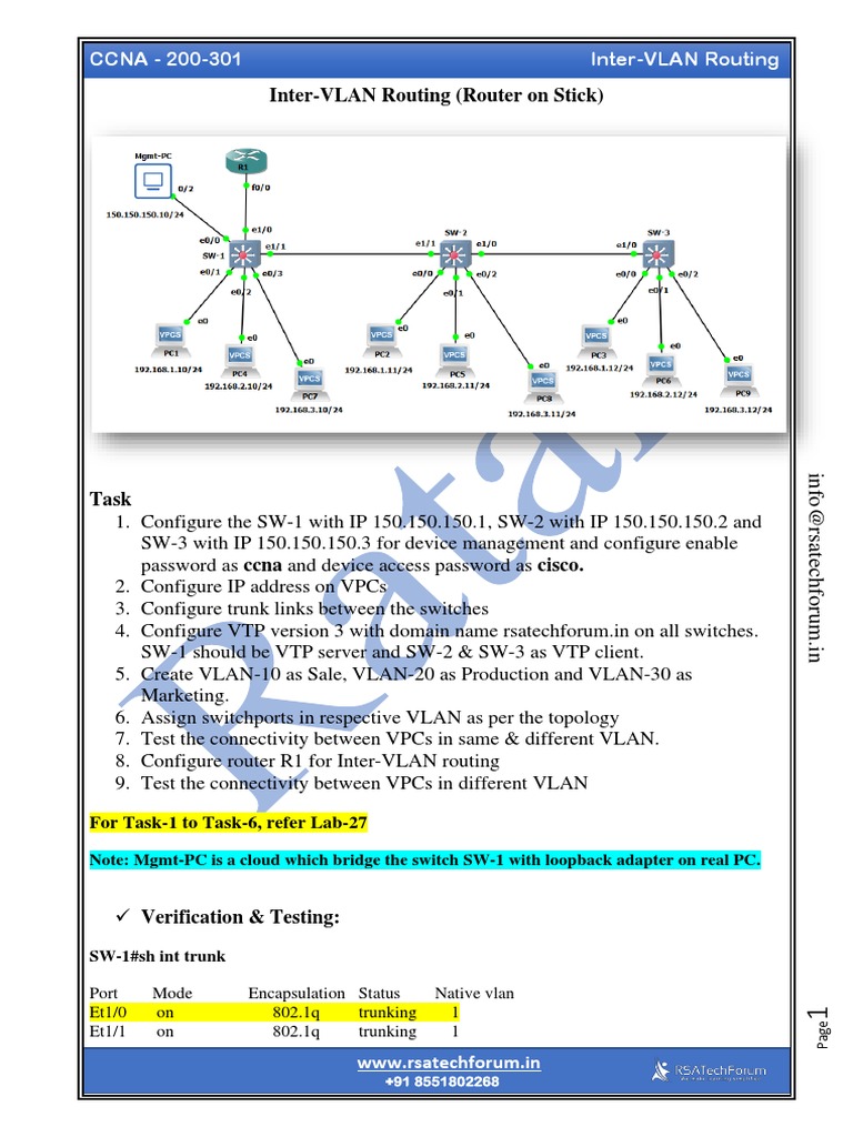 CCNA 200-301 - Lab-28 Inter-VLAN Routing v1.0 | PDF | Cisco Certifications | Internet Protocols