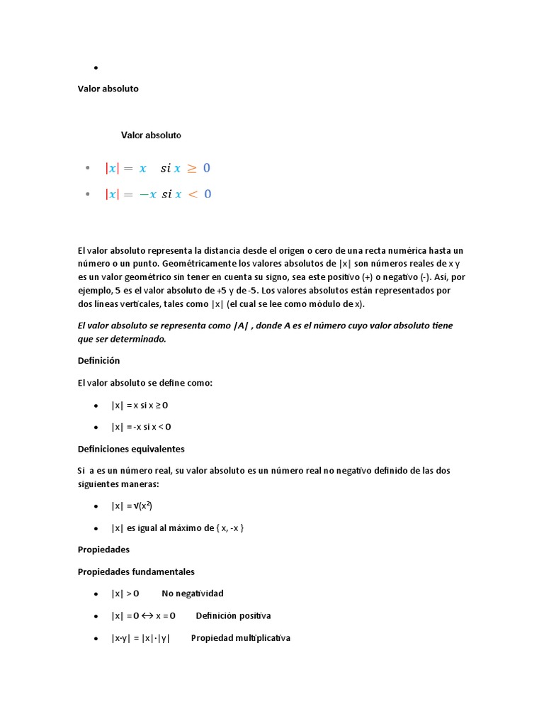 El concepto y propiedades del valor absoluto | PDF