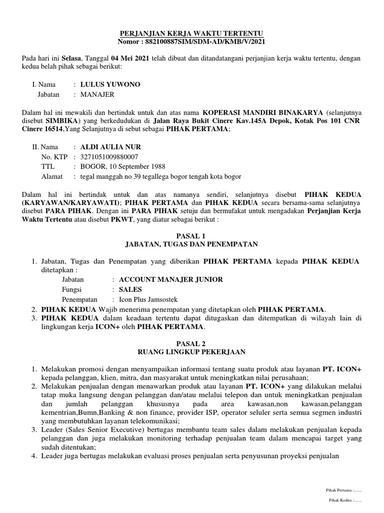 PKWT Contoh | PDF