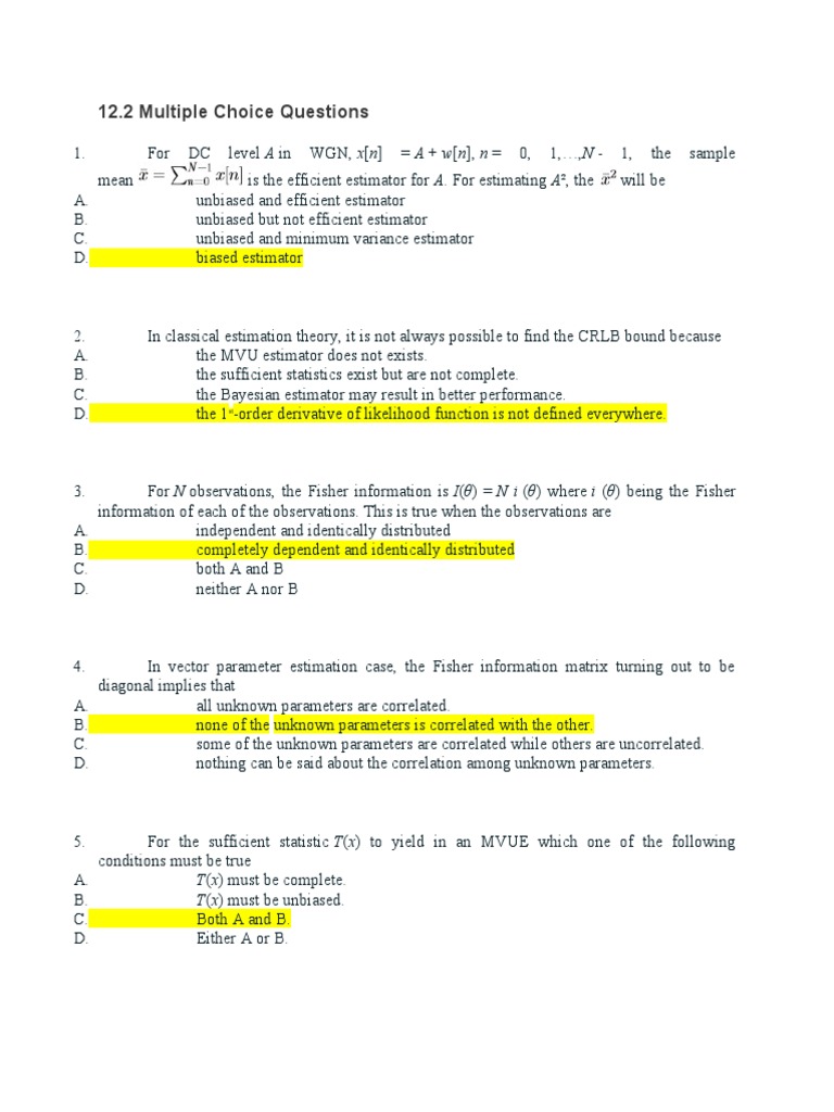 Signal Estimation And Detection Theory Pdf Bias Of An Estimator Estimator