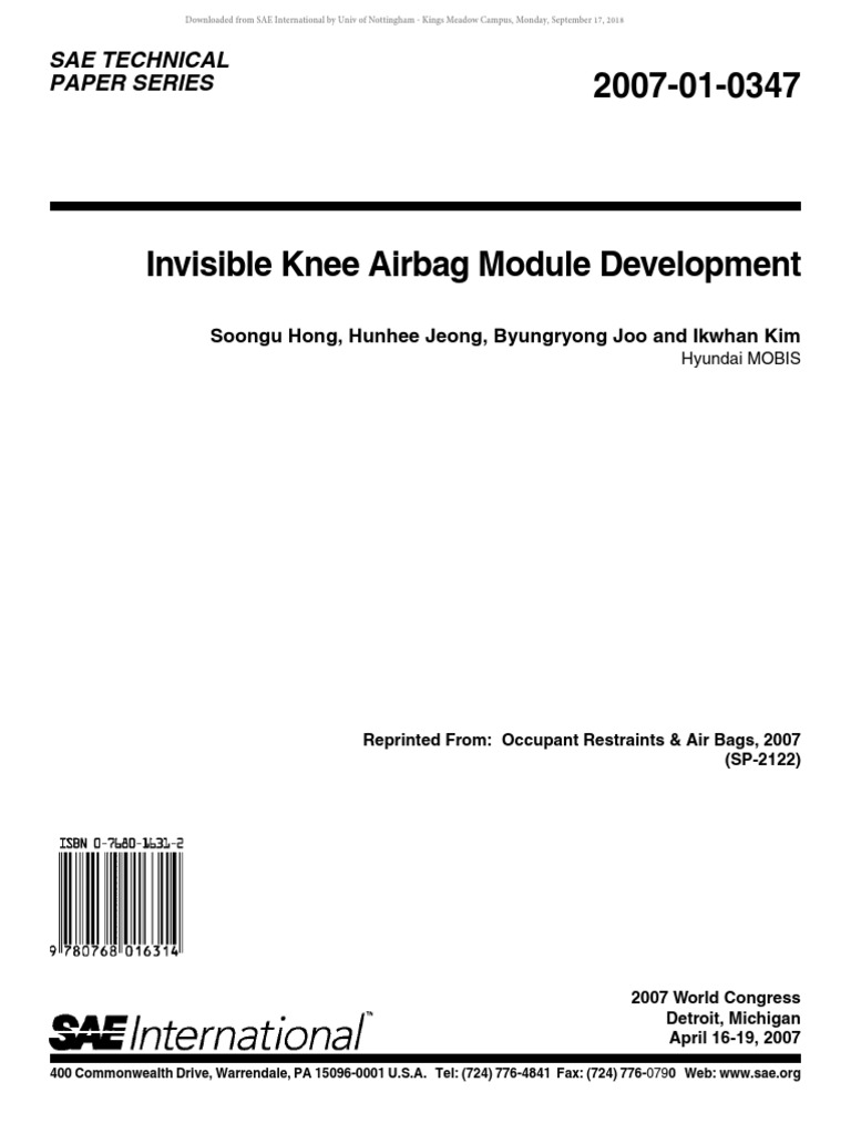Invisible Knee Airbag Module Development | PDF | Airbag | Motor Vehicle