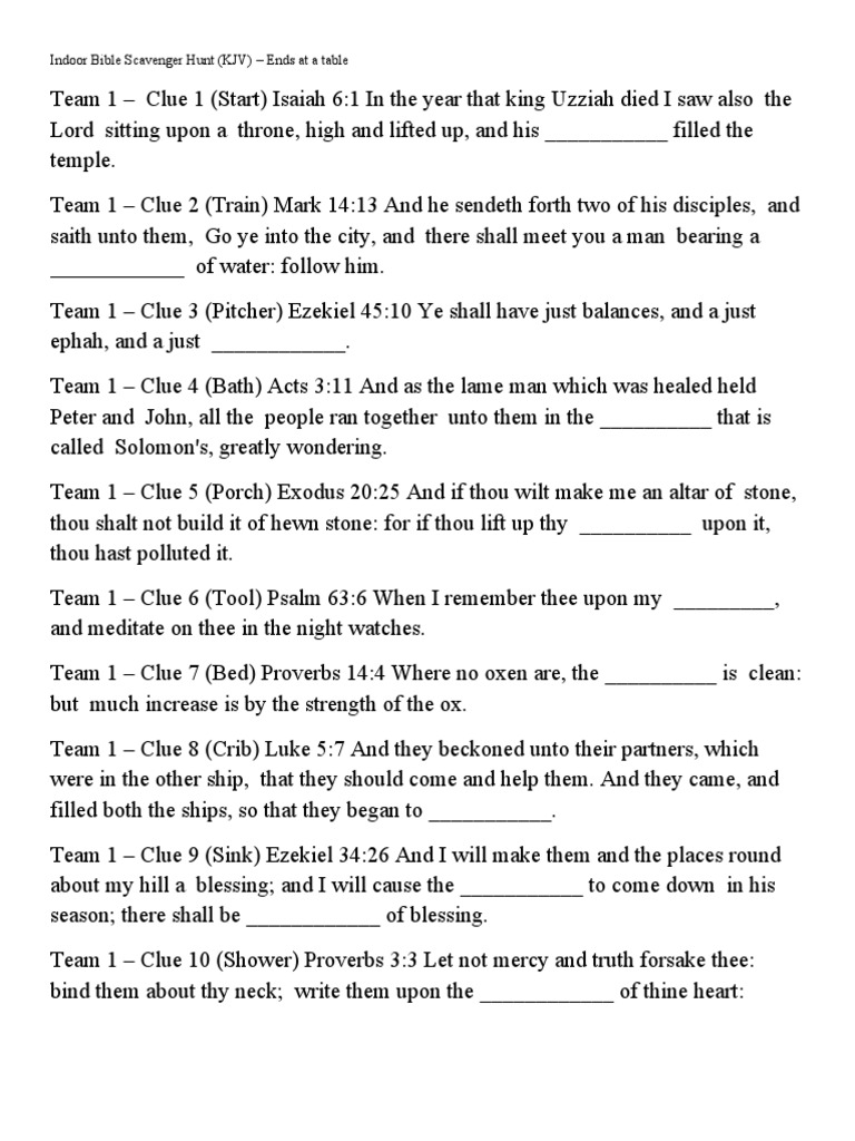 Indoor Bible Scavenger Hunt | PDF | Old Testament Books | Bible Content