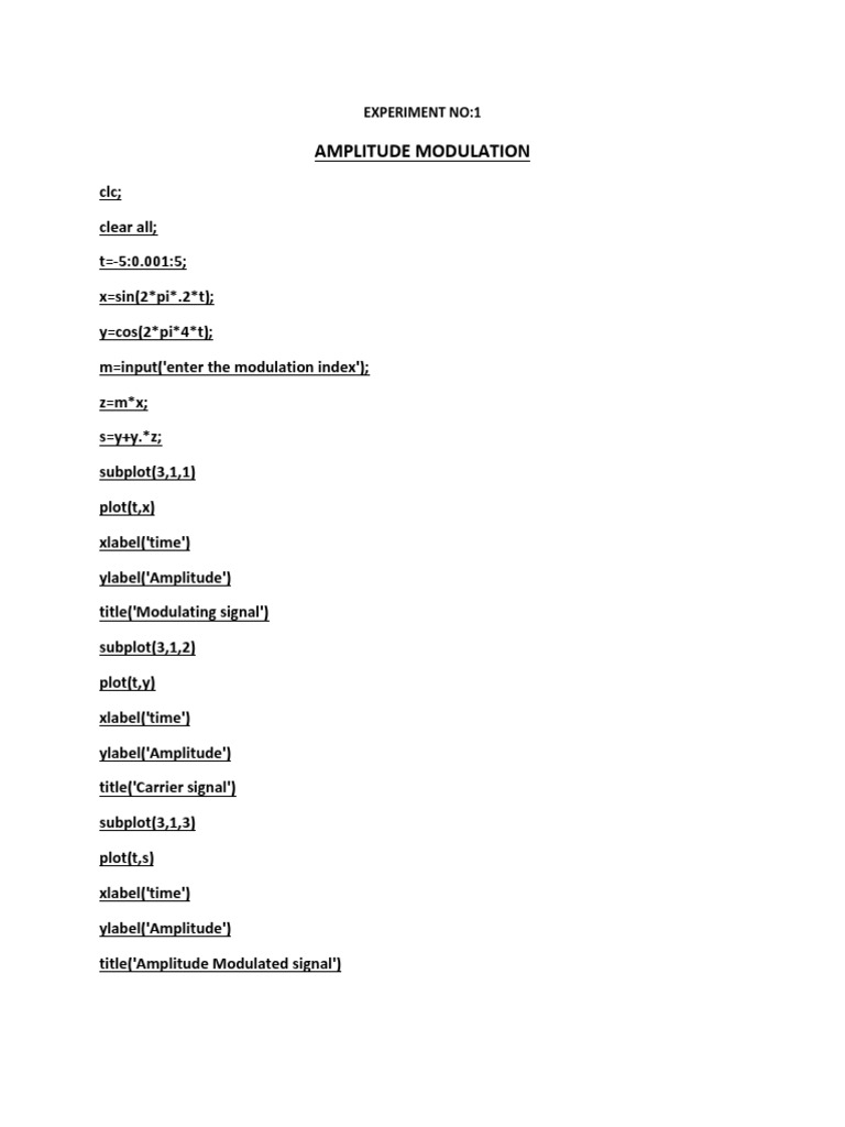 Amplitude Modulation: Experiment No:1 | PDF | Frequency Modulation | Modulation