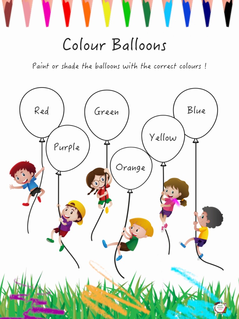 Kindergarten Worksheets - Colour Balloons (English) | PDF