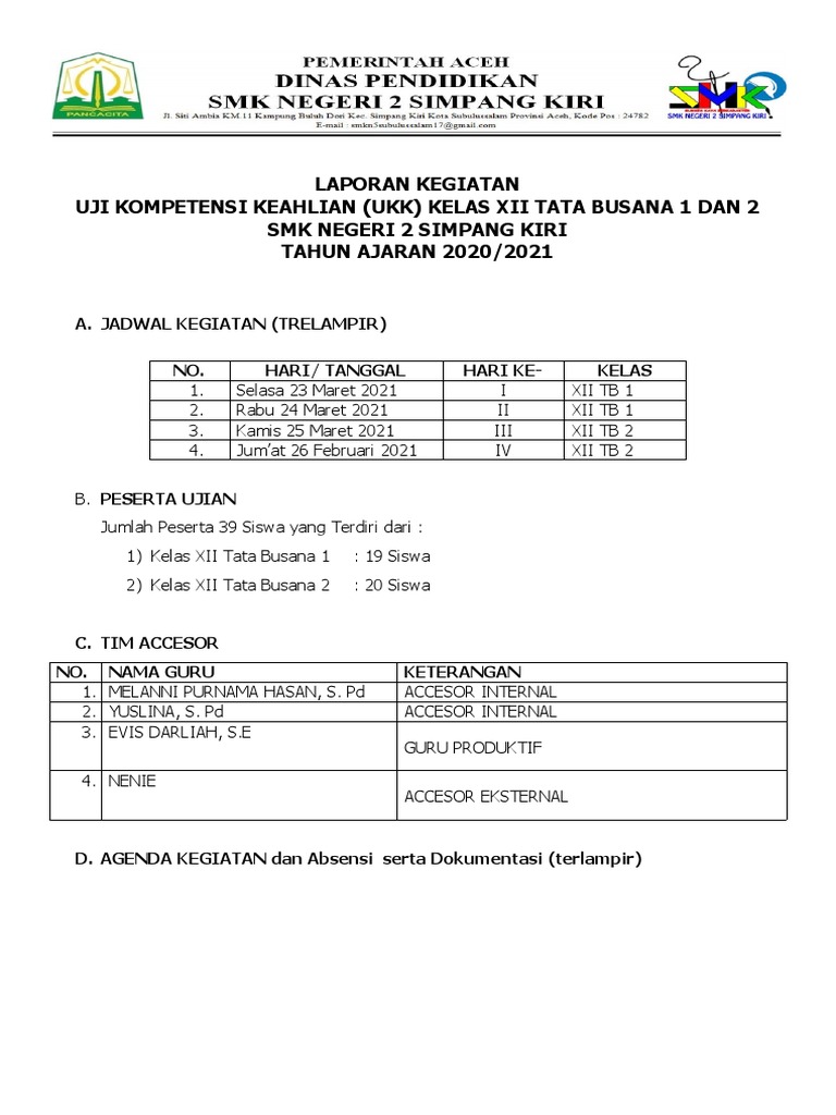 Laporan Kegiatan Ukk Tabus 2021 | PDF