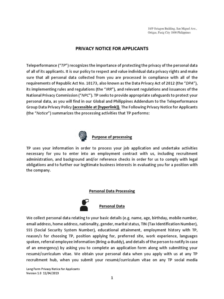 Long Form Privacy Notice For Applicants | PDF | Recruitment | Privacy