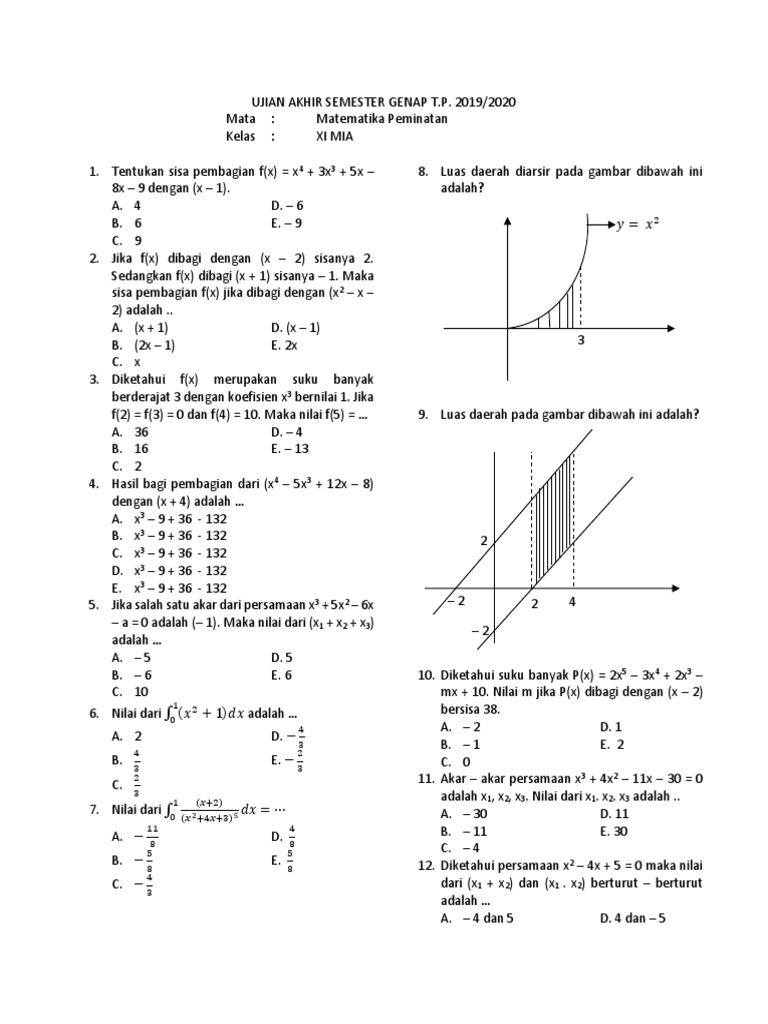 UJIAN AKHIR SEMESTER GENAP Matematika Peminatan Kelas | PDF