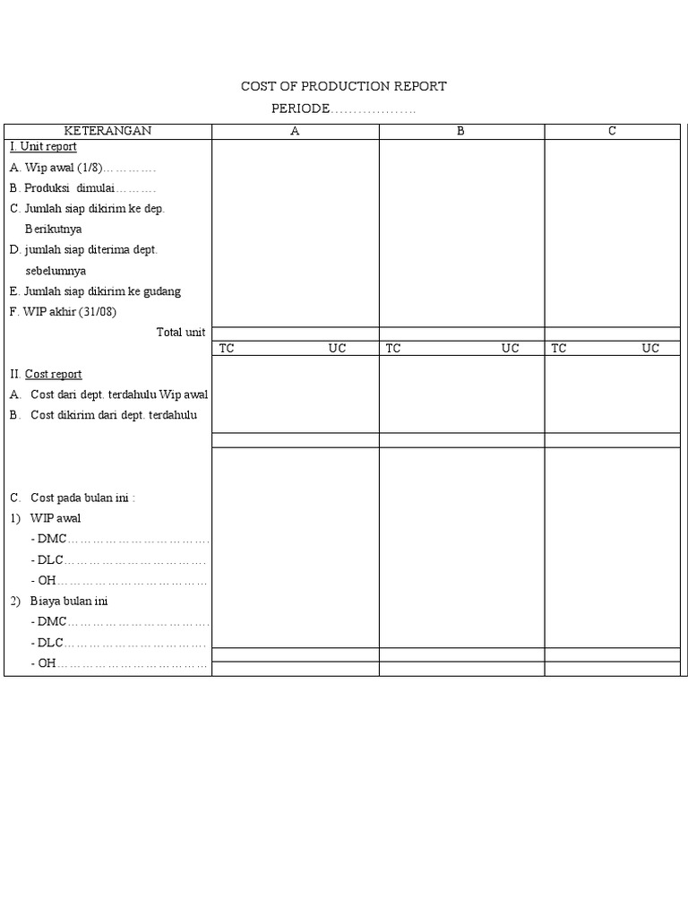 Tabel COST OF PRODUCTION REPORT 2 | PDF