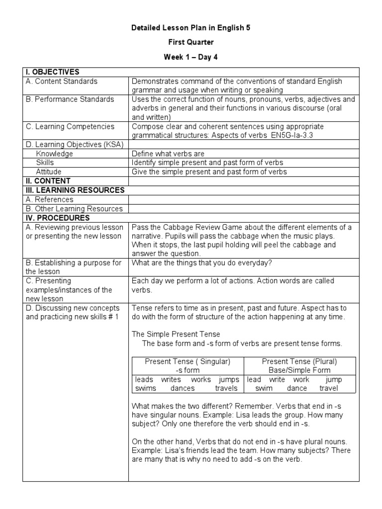 Detailed Lesson Plan in English 5 First Quarter Week 1 - Day 4 I ...
