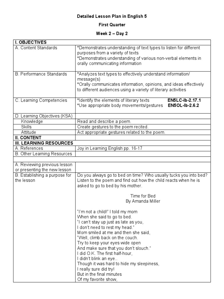 Detailed Lesson Plan in English 5 First Quarter Week 2 - Day 2 I ...