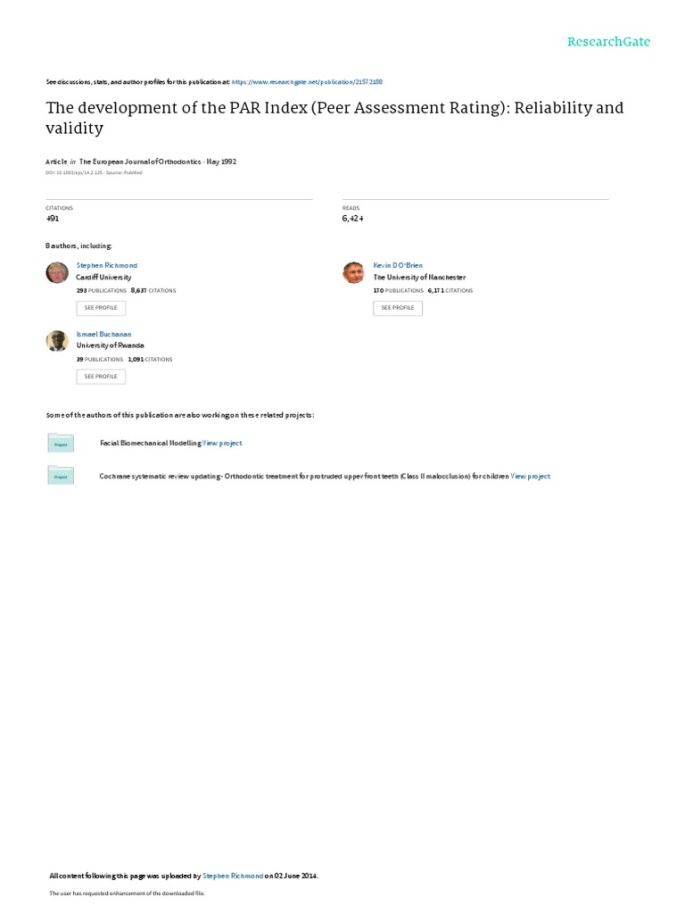 The Development of The PAR Index (Peer Assessment Rating) : Reliability ...