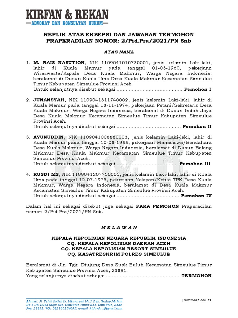 Replik Praperadilan | PDF