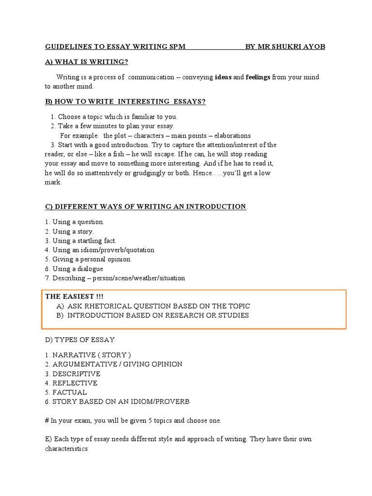 Guidelines To Essay Writing SPM by MR Shukri Ayob A) What Is Writing ...