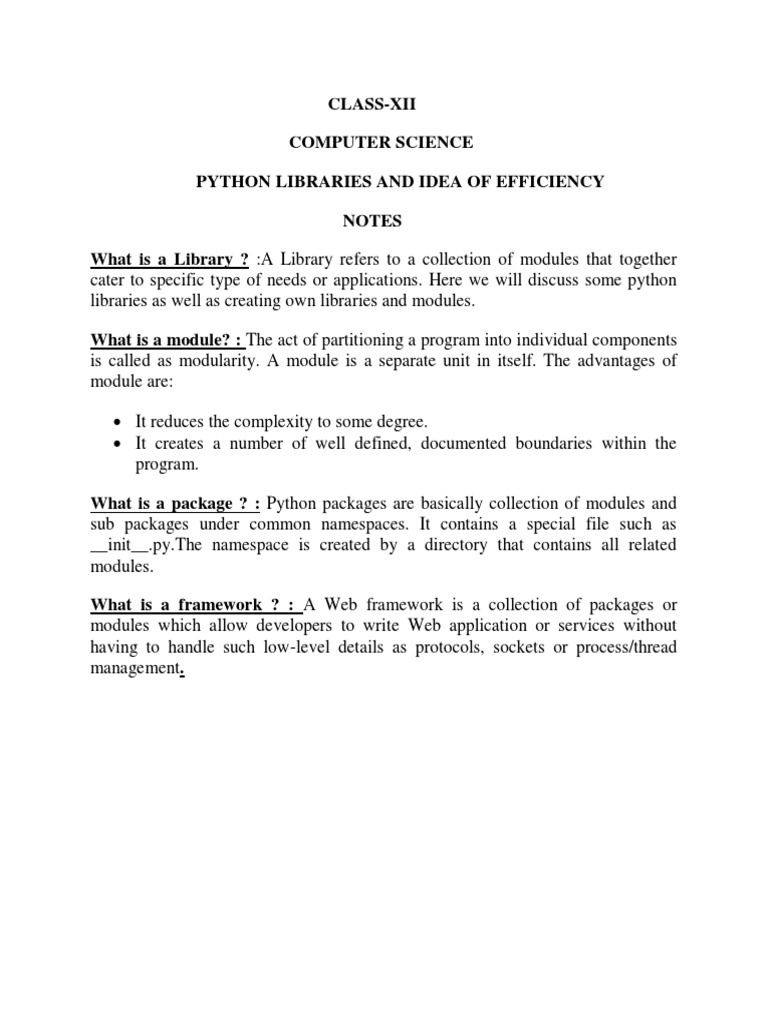 12computer Science-Python Libraries and Idea of Efficiency-Notes | PDF ...