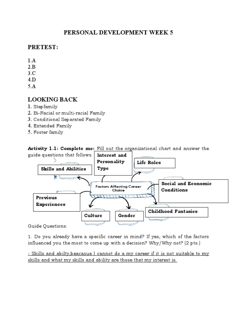 Personal Development Week 5 Pretest:: 1.A 2.B 3.C 4.D 5.A | PDF | Dream ...