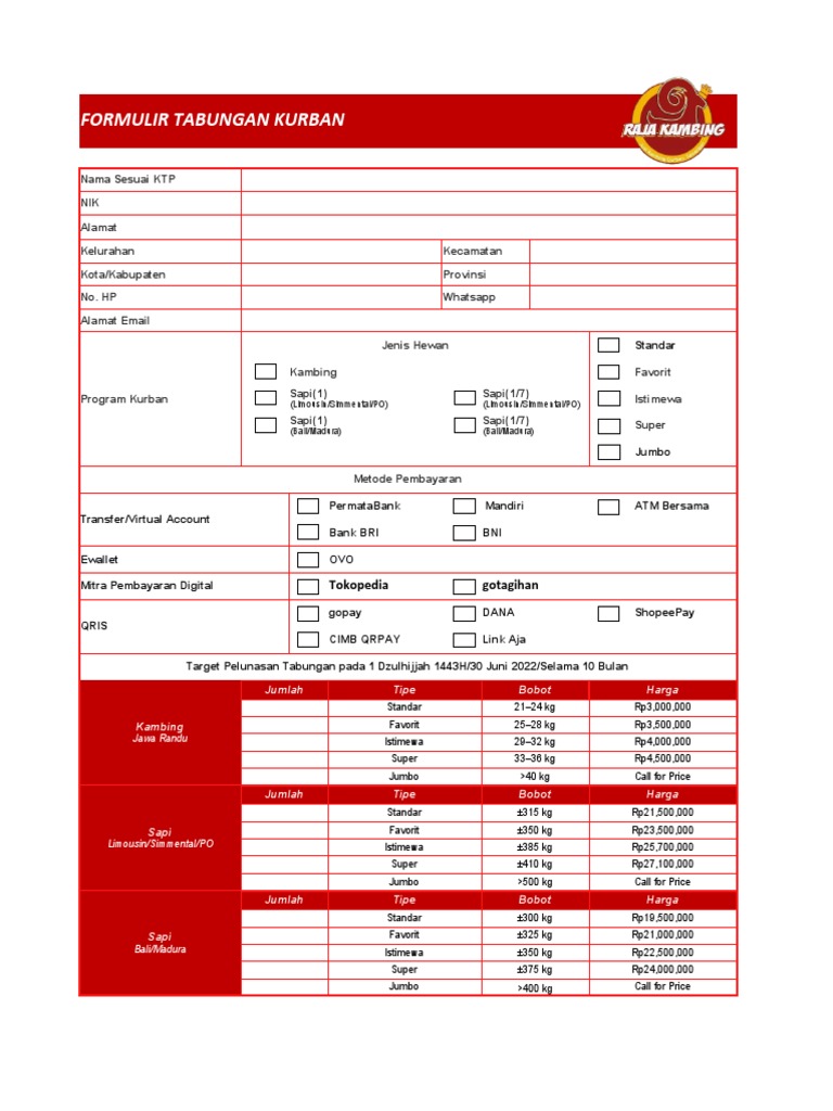 Form Tabungan Kurban 2022 | PDF
