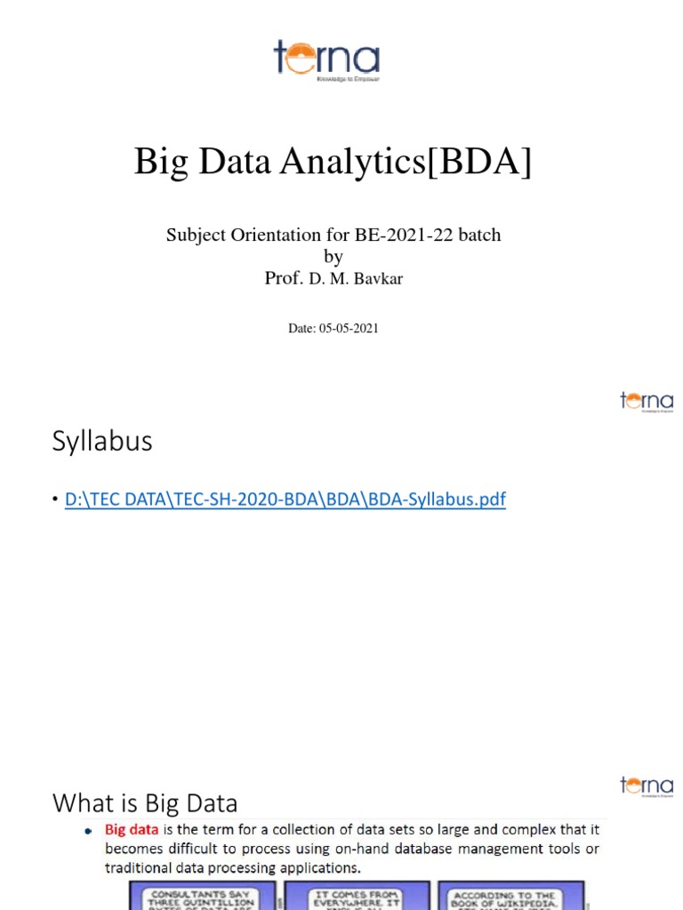 Big Data Analytics (BDA) : Subject Orientation For BE-2021-22 Batch by ...