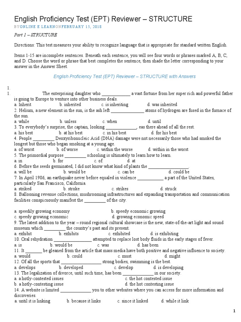EPT Reviewer: English Structure Test | PDF | Ancient Egypt