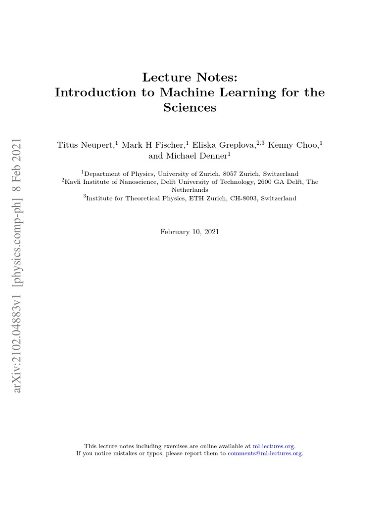 Lecture Notes: Introduction To Machine Learning For The Sciences ...