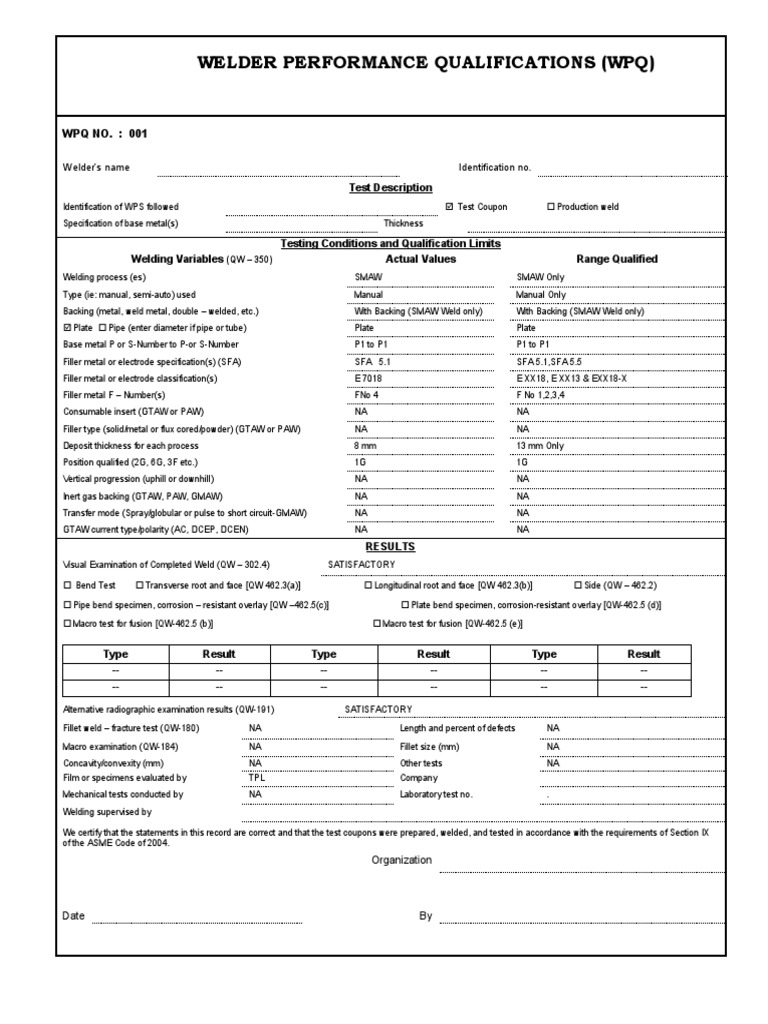 WPQ Format - SMAW | PDF | Construction | Welding