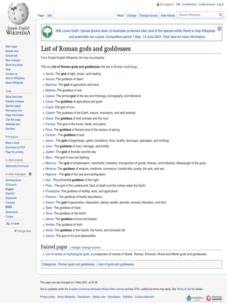 List of Roman Gods and Goddesses - Simple English Wikipedia, The Free ...