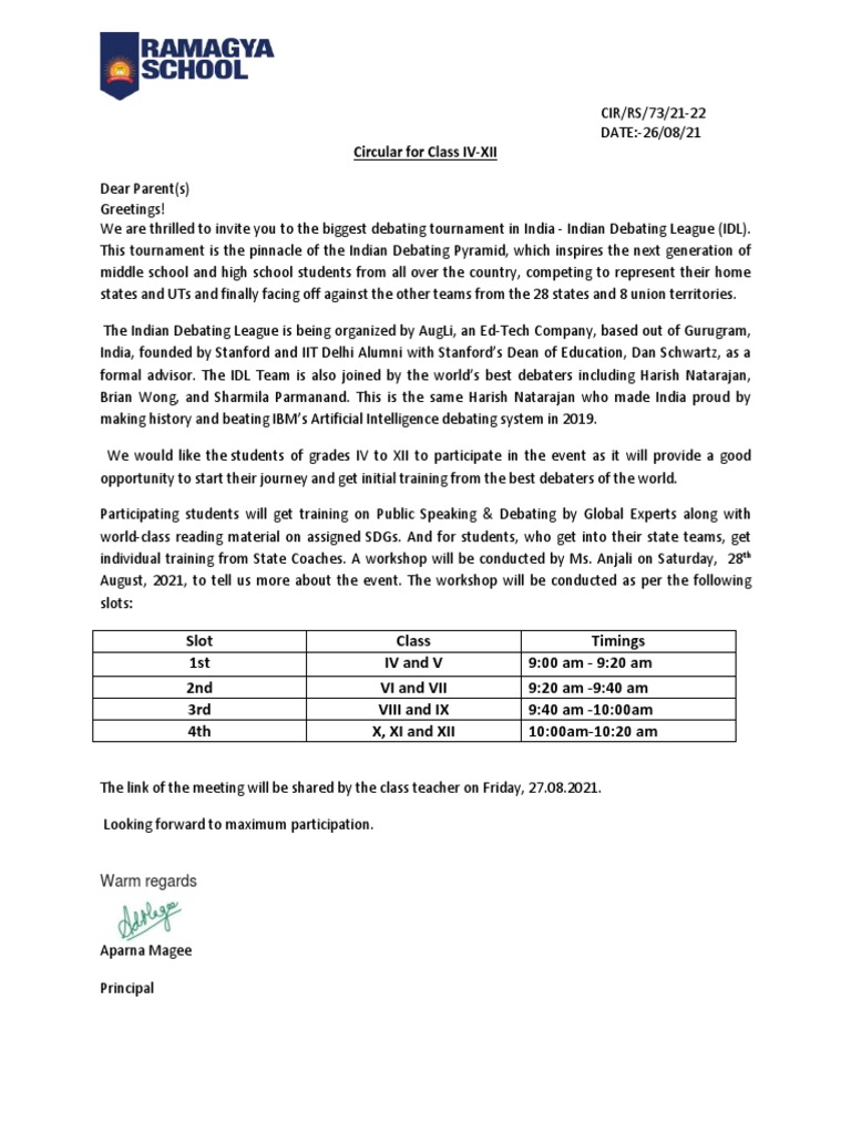 Circular For Class IV-XII | PDF