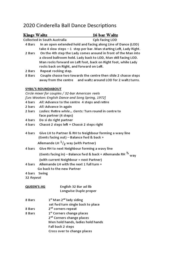 2021 Cinderella Ball Dance Descriptions | PDF | Dances | Social Dance