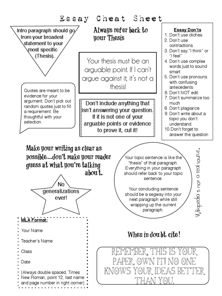 Essay Cheat Sheet: Your Thesis Must Be An Arguable Point. If I Can't ...