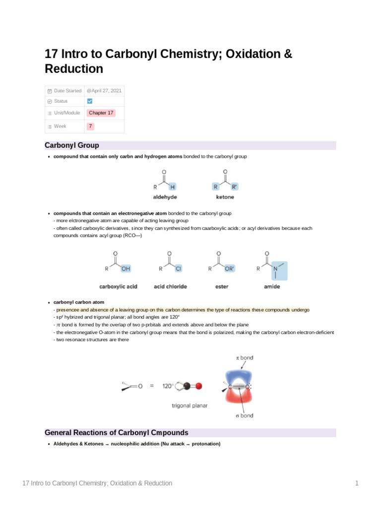 Carbonyl Chemistry: Oxidation & Reduction | PDF | Aldehyde | Redox