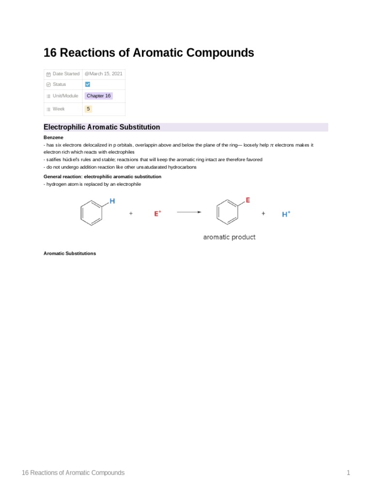 Organic Chemistry - Chapter 16 Reactions of Aromatic Compounds | PDF ...