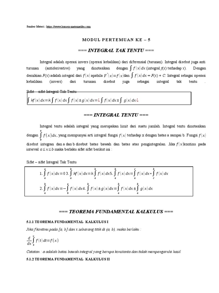 Pertemuan 5 - Teorema Fundamental Kalkulus, Jumlah Riemann & Teknik Pengintegralan | PDF ...