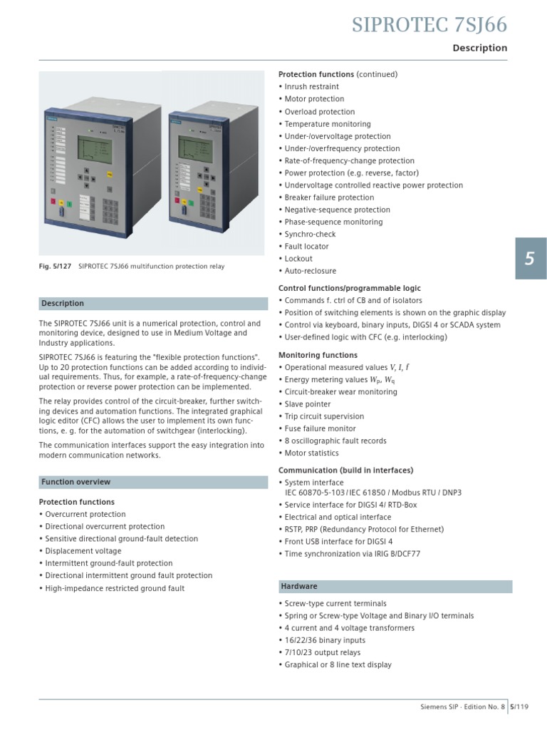 7SJ66 Catalouge | PDF | Relay | Power Supply