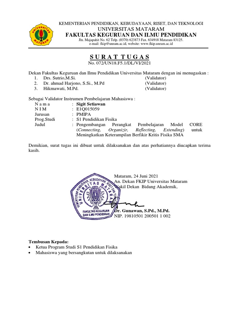 072 Surat Tugas Sigit Setiawan Validator | PDF