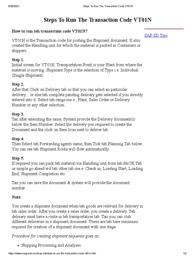 Steps To Run The Transaction Code VT01N | PDF | Computing | Business
