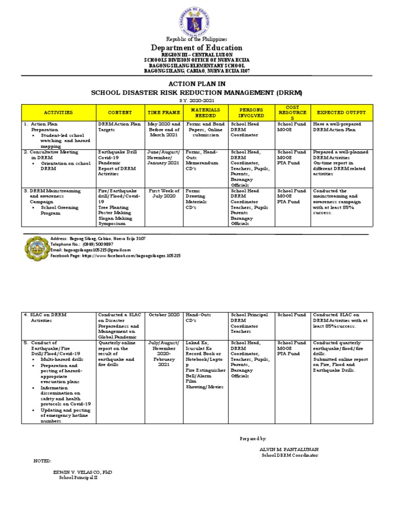 Department of Education: Action Plan in School Disaster Risk Reduction ...