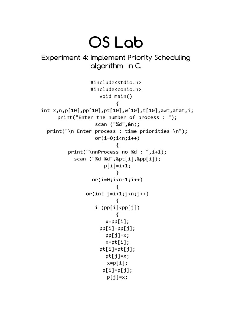 OS Lab: Experiment 4: Implement Priority Scheduling Algorithm in C ...