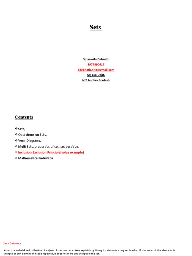 Sets Operations Guide | PDF | Set (Mathematics) | Combinatorics