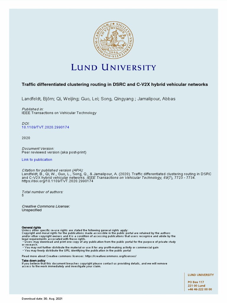 Traffic Differentiated Clustering Routing in DSRC and C-V2X Hybrid Vehicular Networks | PDF ...