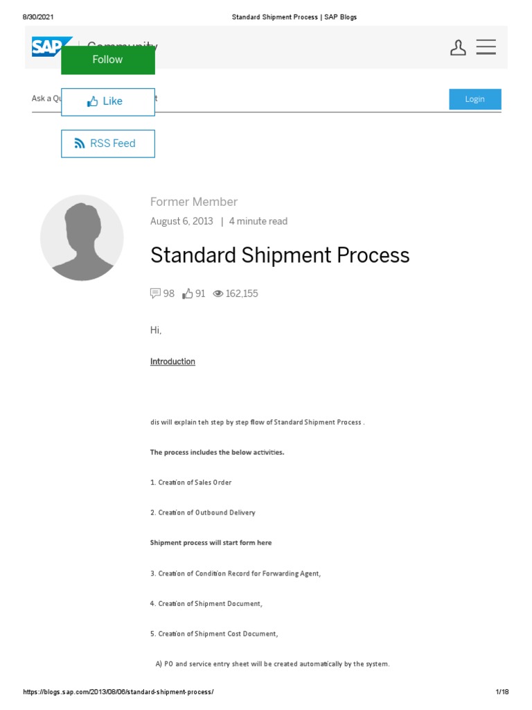 Standard Shipment Process - SAP Blogs | PDF | Logistics | Receipt