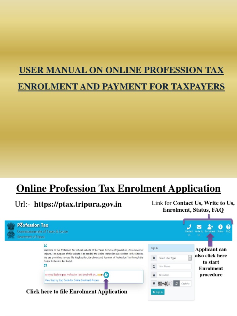 User Manual On Online Profession Tax Enrolment and Payment For ...