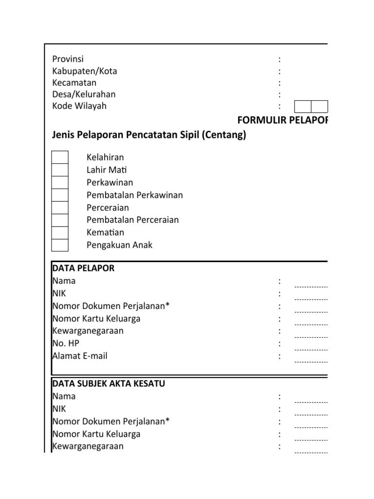 F-2.01 - Formulir Pelaporan Pencatatan Sipil DiDalam Wilayah NKRI | PDF