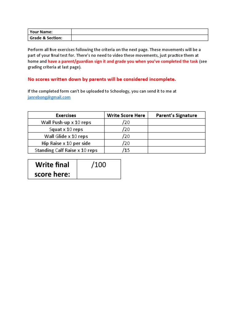 PE Homework Exercises | Download Free PDF | Physical Fitness | Human ...