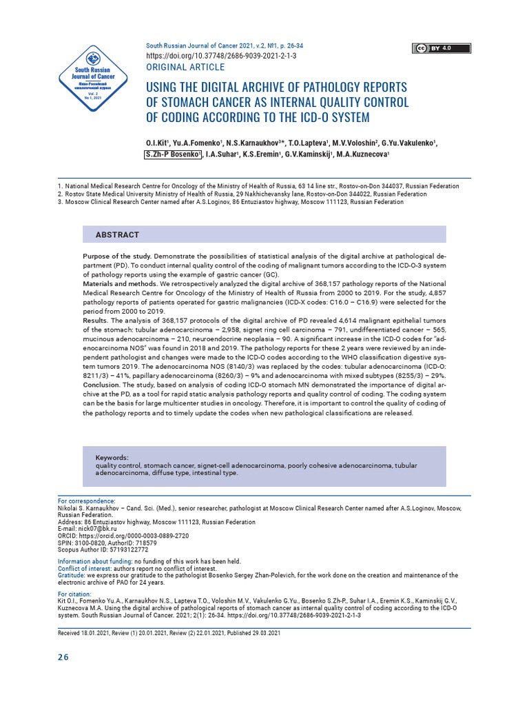 Using The Digital Archive of Pathology Reports of Stomach Cancer As ...