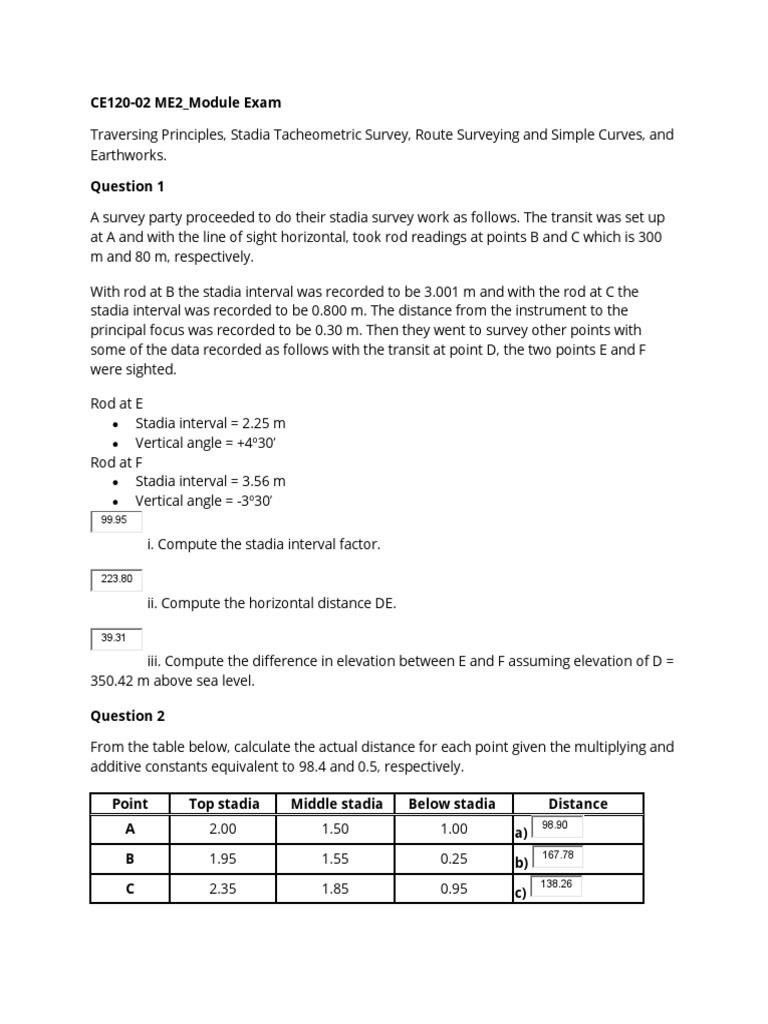 CE120 Module Exam 2 | PDF | Surveying | Tangent