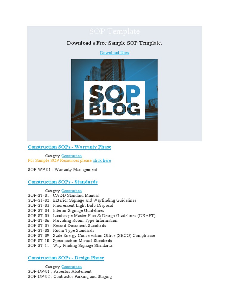SOP Template Construction For All | PDF | Sales | Inventory