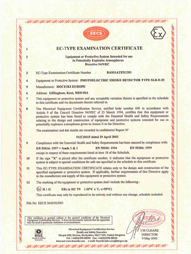 BAS 01 ATEX 1281 - SLR-E-IS - Certificate | PDF