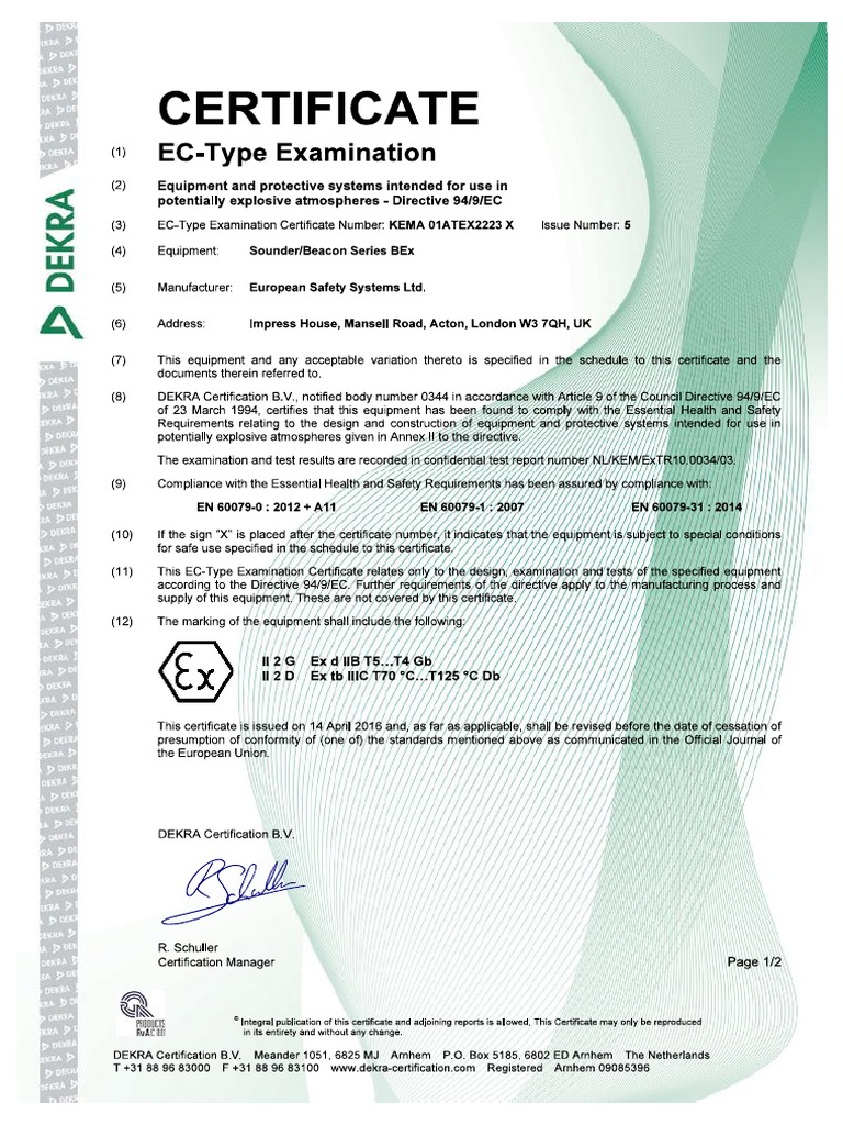 KEMA 01ATEX2223X - Iss5 | PDF