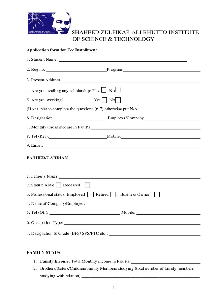 SZABIST Fee Installment Form | PDF | Career & Growth | Business