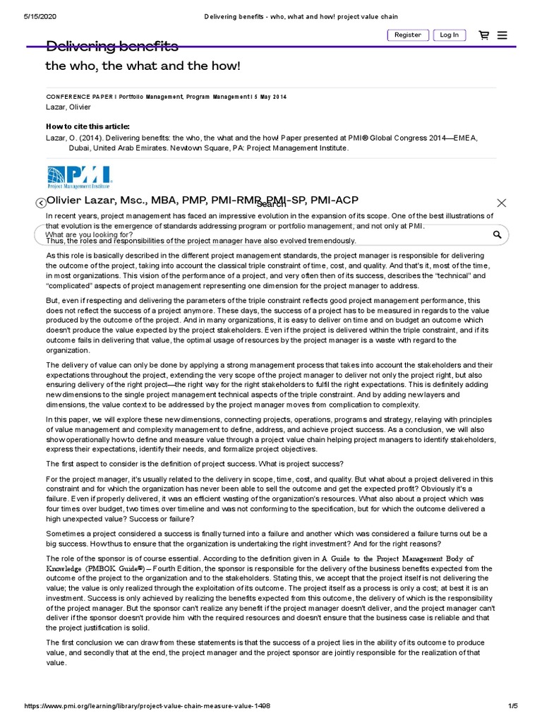 Delivering Benefits - Who, What and How! Project Value Chain | PDF ...