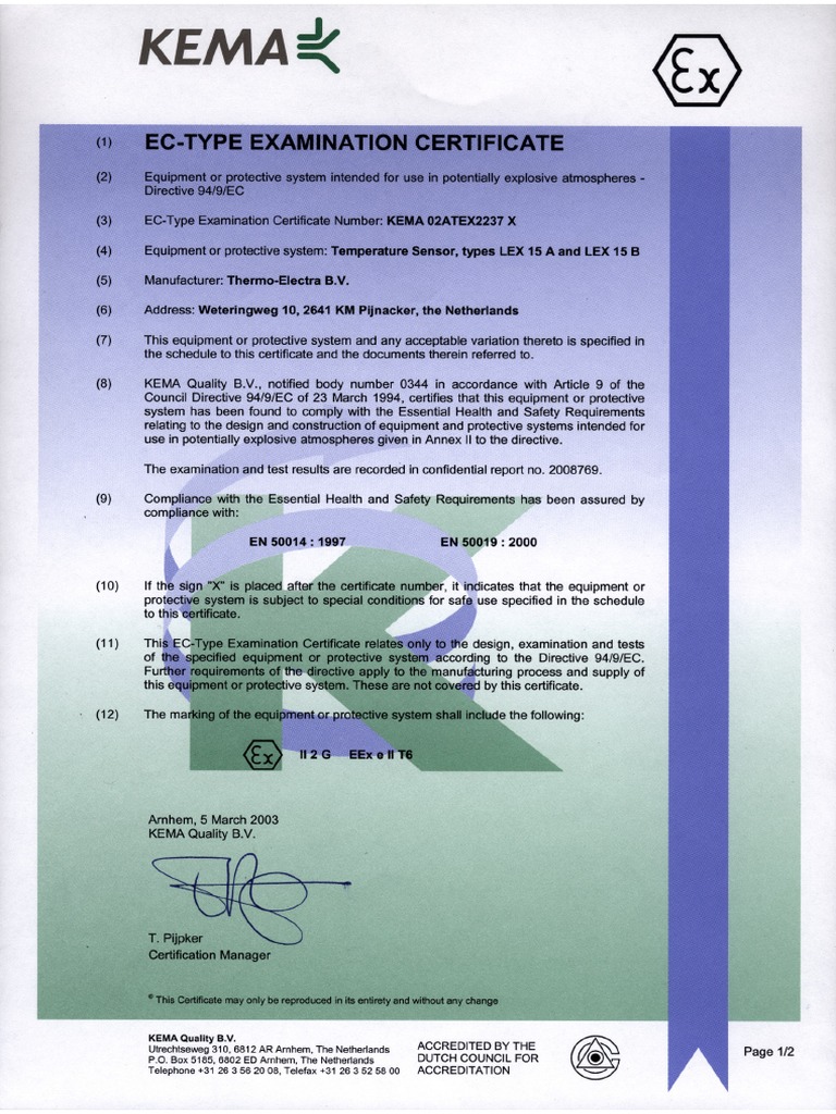 Kema 02 Atex 2237x | PDF